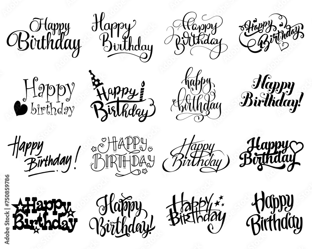 Happy birthday lettering in different fonts vector set Stock Vector ...
