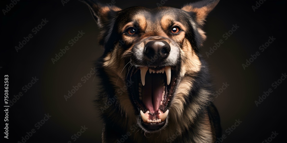 Intense Stare and Menacing Teeth of a Fierce German Shepherd. Concept ...