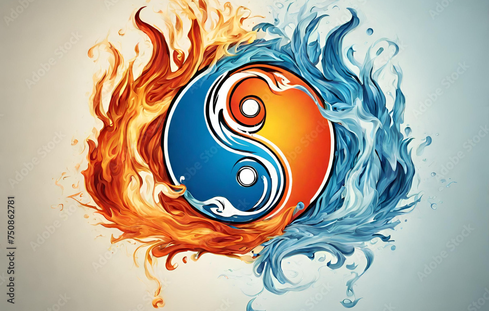The yin and yang symbol with water and fire, Symbol of yinyang where ...