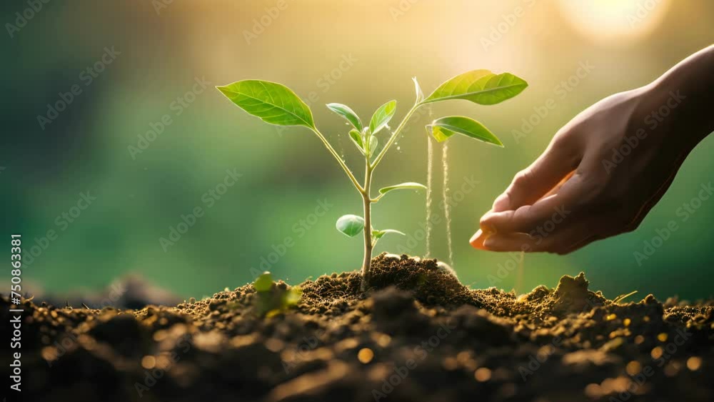 hold young tree ready to grow in fertile soil, prepare for plant and ...