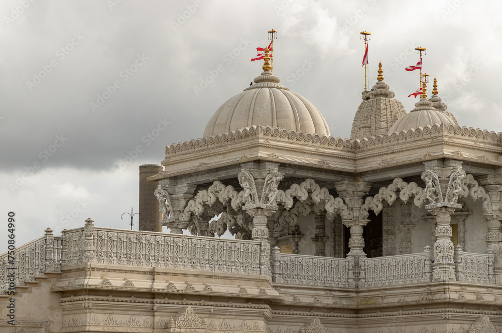 London,UK-Feb 23,2024-The exterior architectural design of the Neasden ...