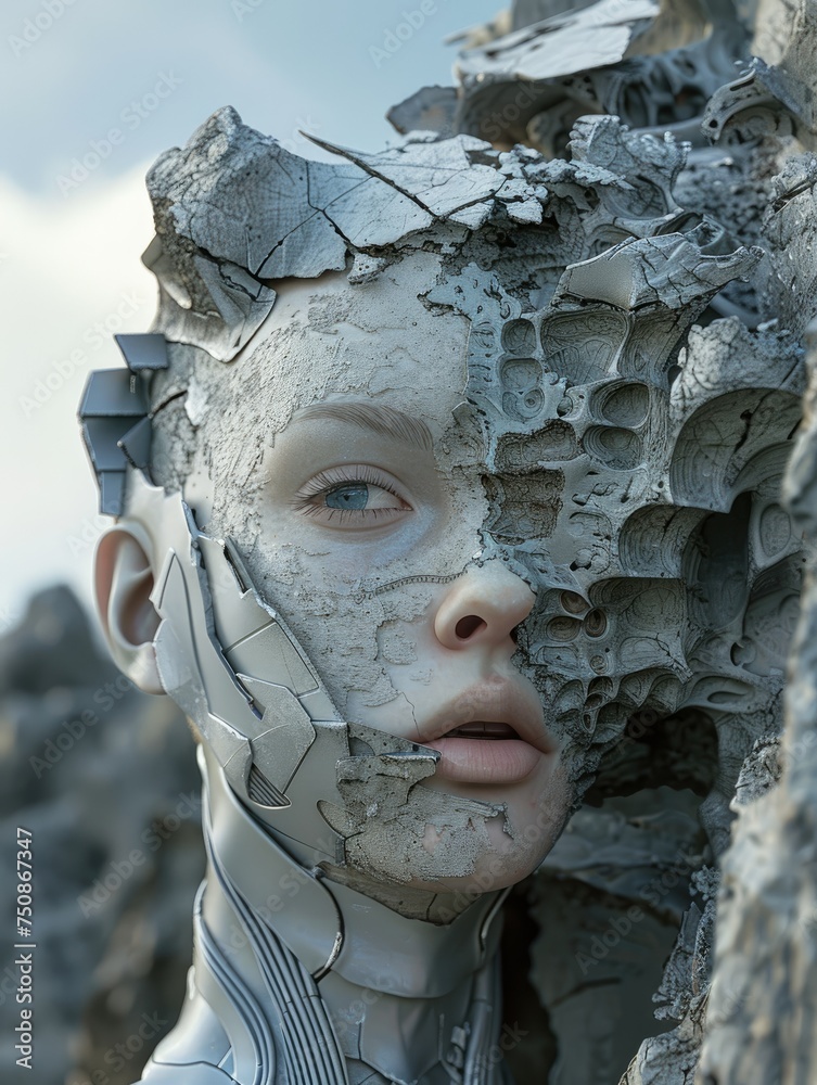 Androgynous futuristic face - Digital art depicting an androgynous ...