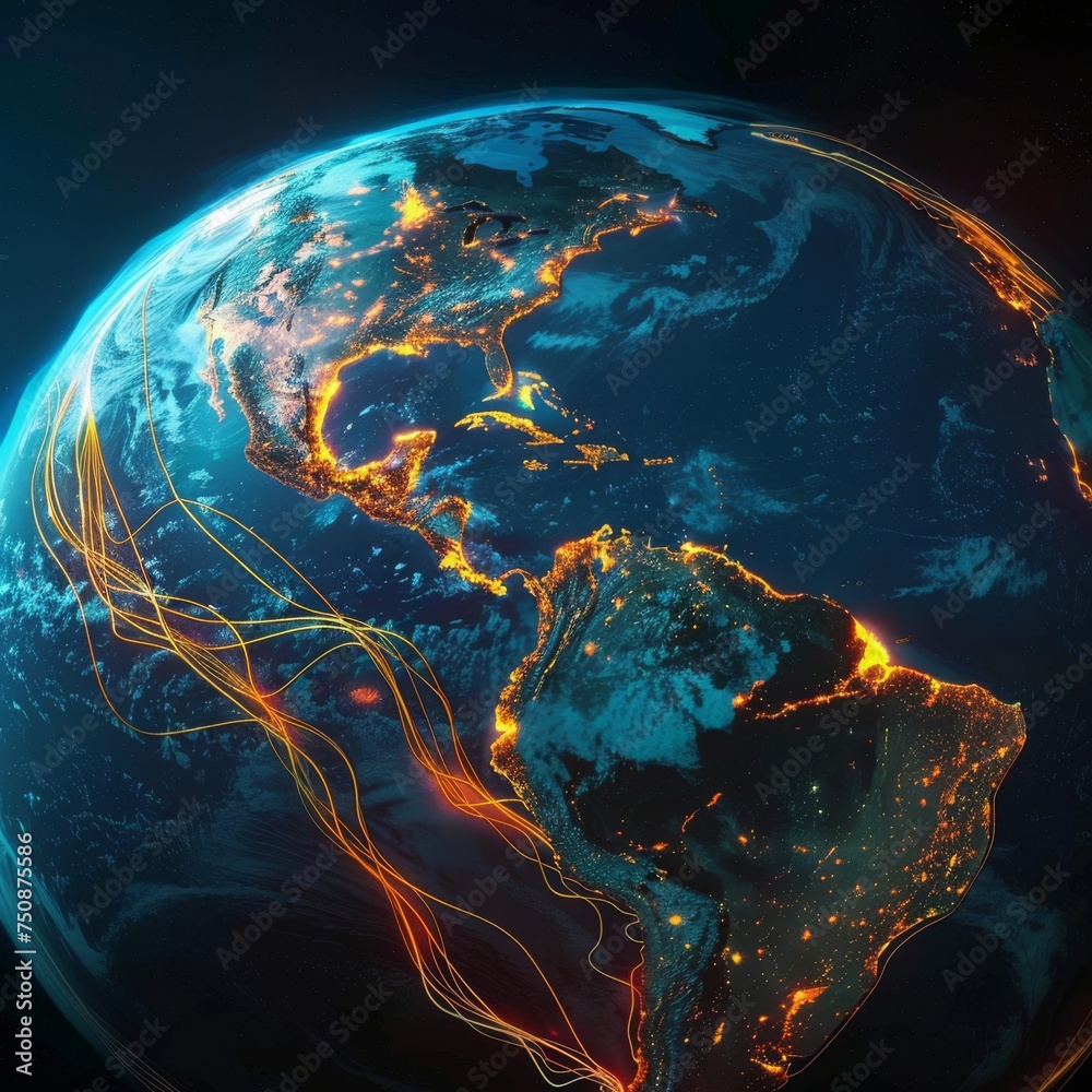 View of Earth at night, with glowing city lights illuminating the ...