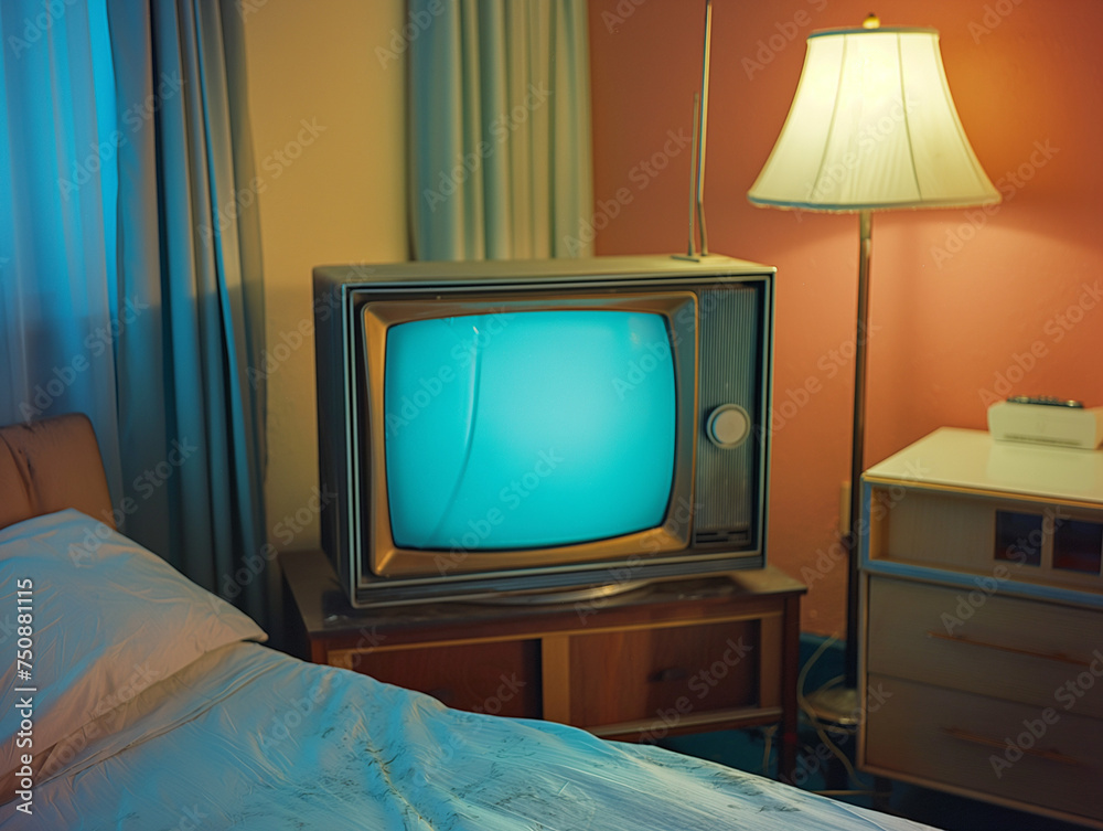 1960s TV Set in Grimey Motel Room - Editorial Style Photo Capturing ...
