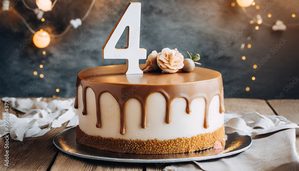 Festive happy birthday cream cake for four-year-old child, 4 year ...