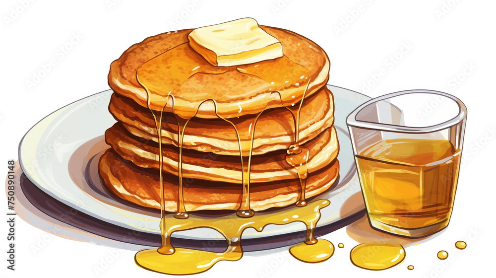 Artistic Hand-Drawn Pancake Illustration with Maple Syrup and Butter ...