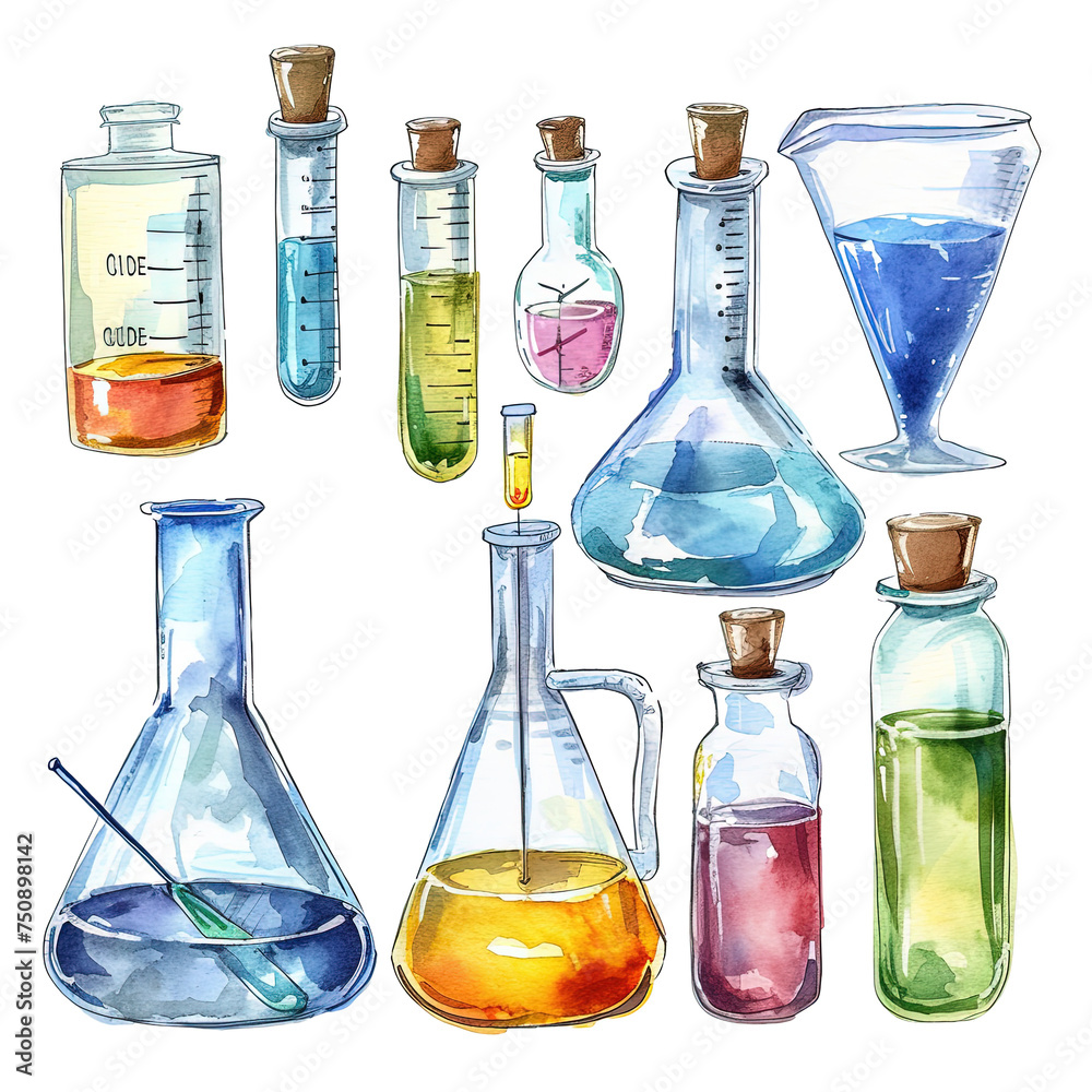 Science Lab watercolor clip art isolated on white or transparent ...