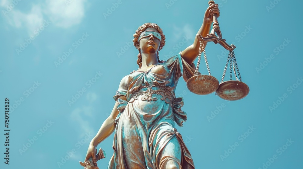 a statue of lady justice holding a scale and a scale of justice in ...