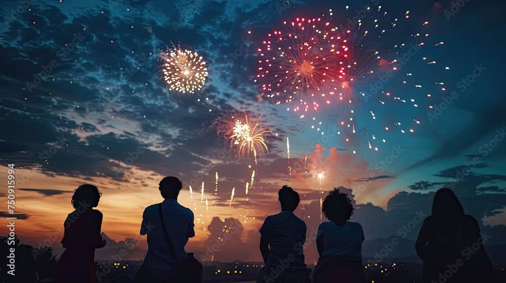 people celebrating with lights confetti and Sky lanterns fireworks ...