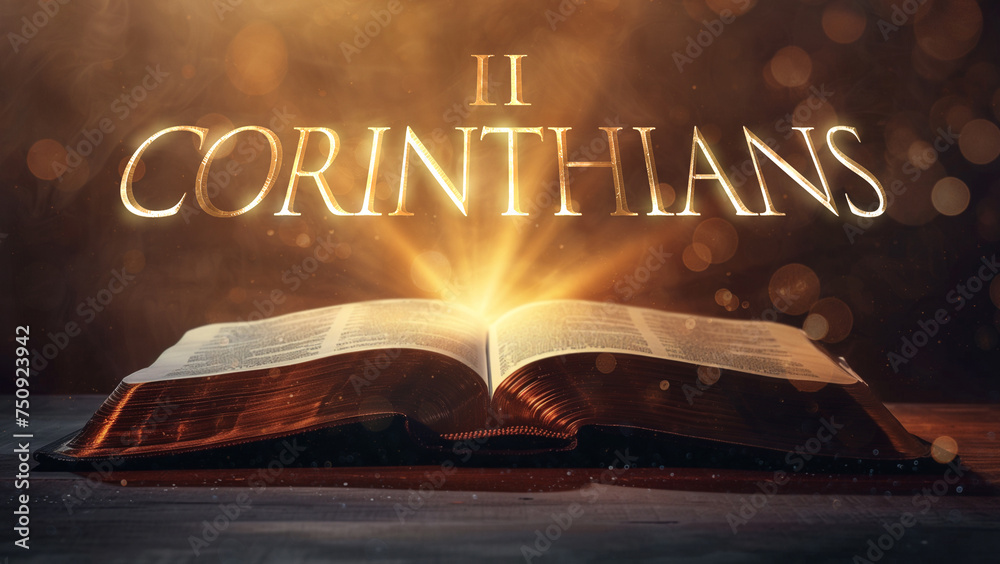 Book of 2 Corinthians. Open bible revealing the name of the book of the ...