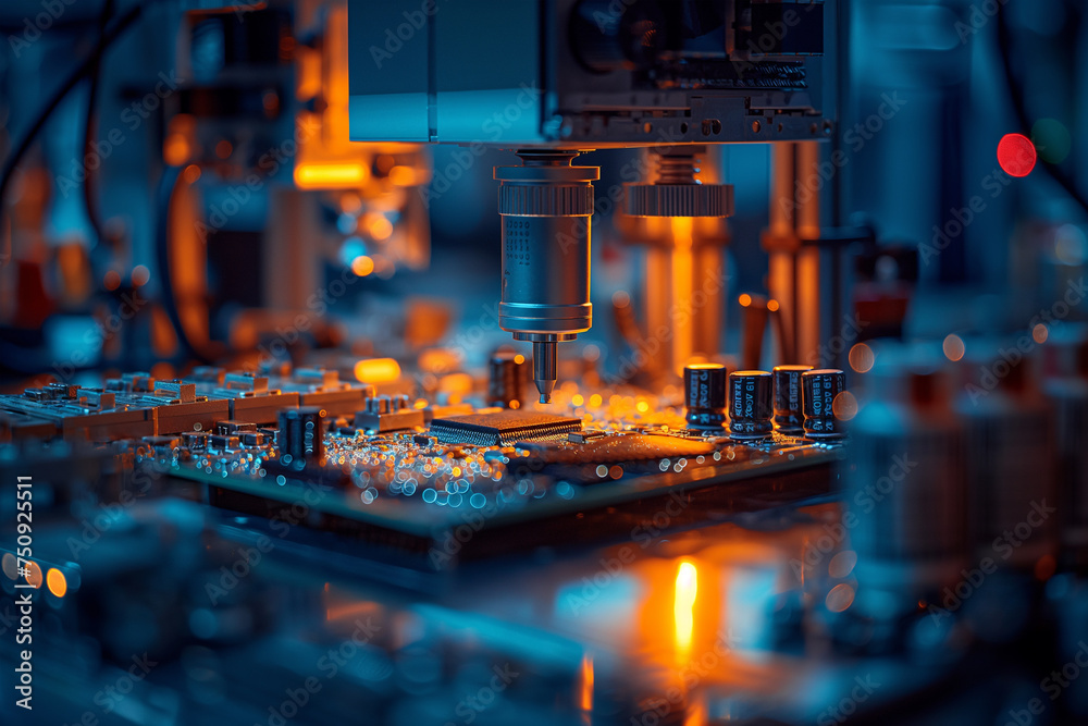 Printed circuit board with microcontroller in electronics laboratory ...