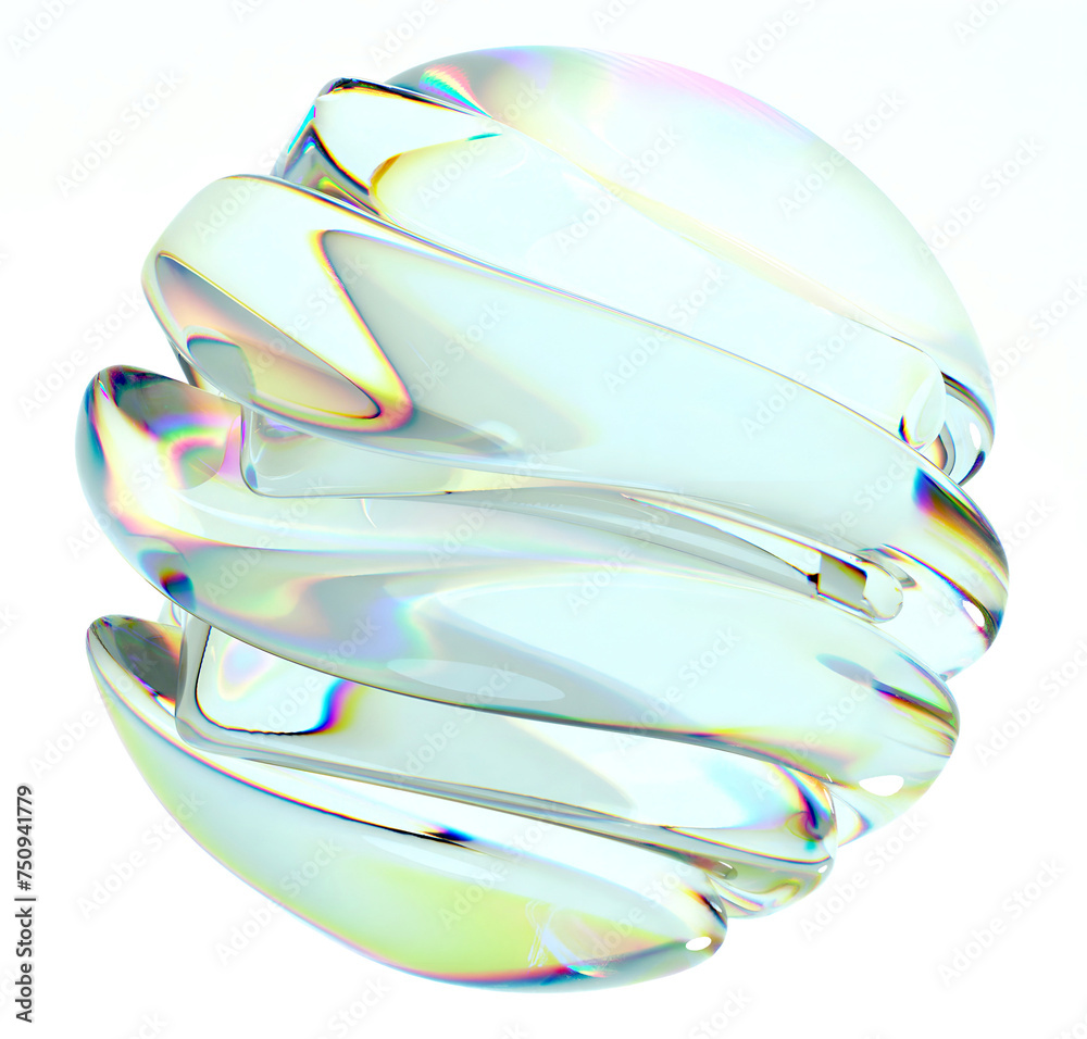 3d render abstract art with surreal glass sphere or ball in deformation ...