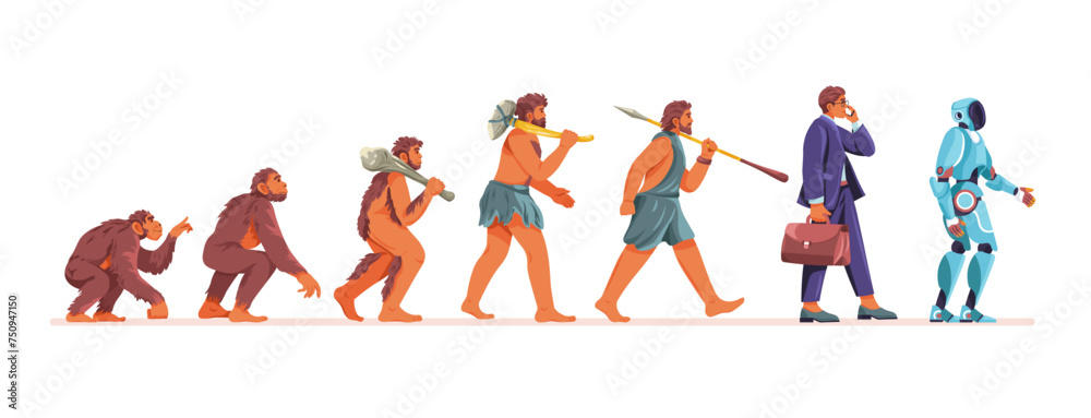 Human evolution stages. Homo sapiens progression monkey human ancestor ...