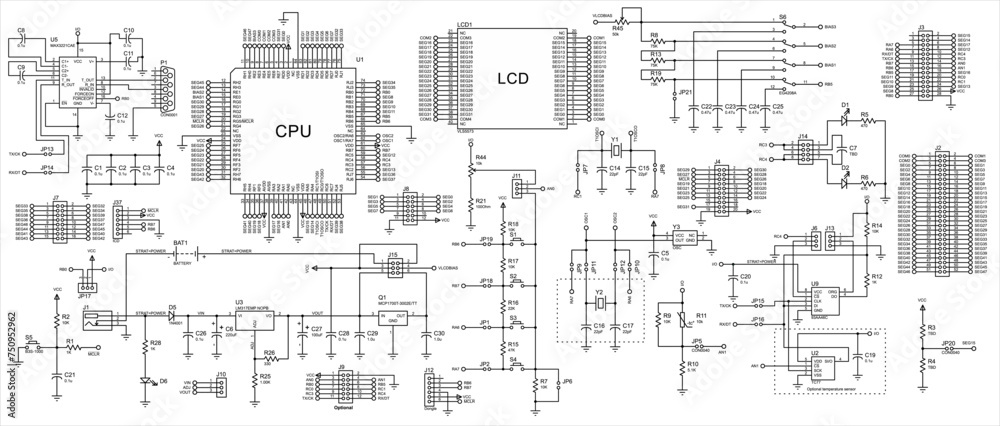 Vector electrical schematic diagram of an digital electronic device ...