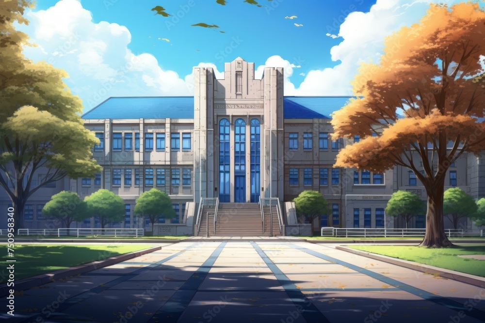 School building anime visual novel game. Desk education. Generate Ai ...