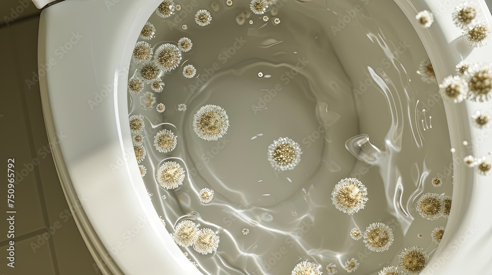 Pathogenic dangerous microbes on a clean toilet. Personal hygiene ...