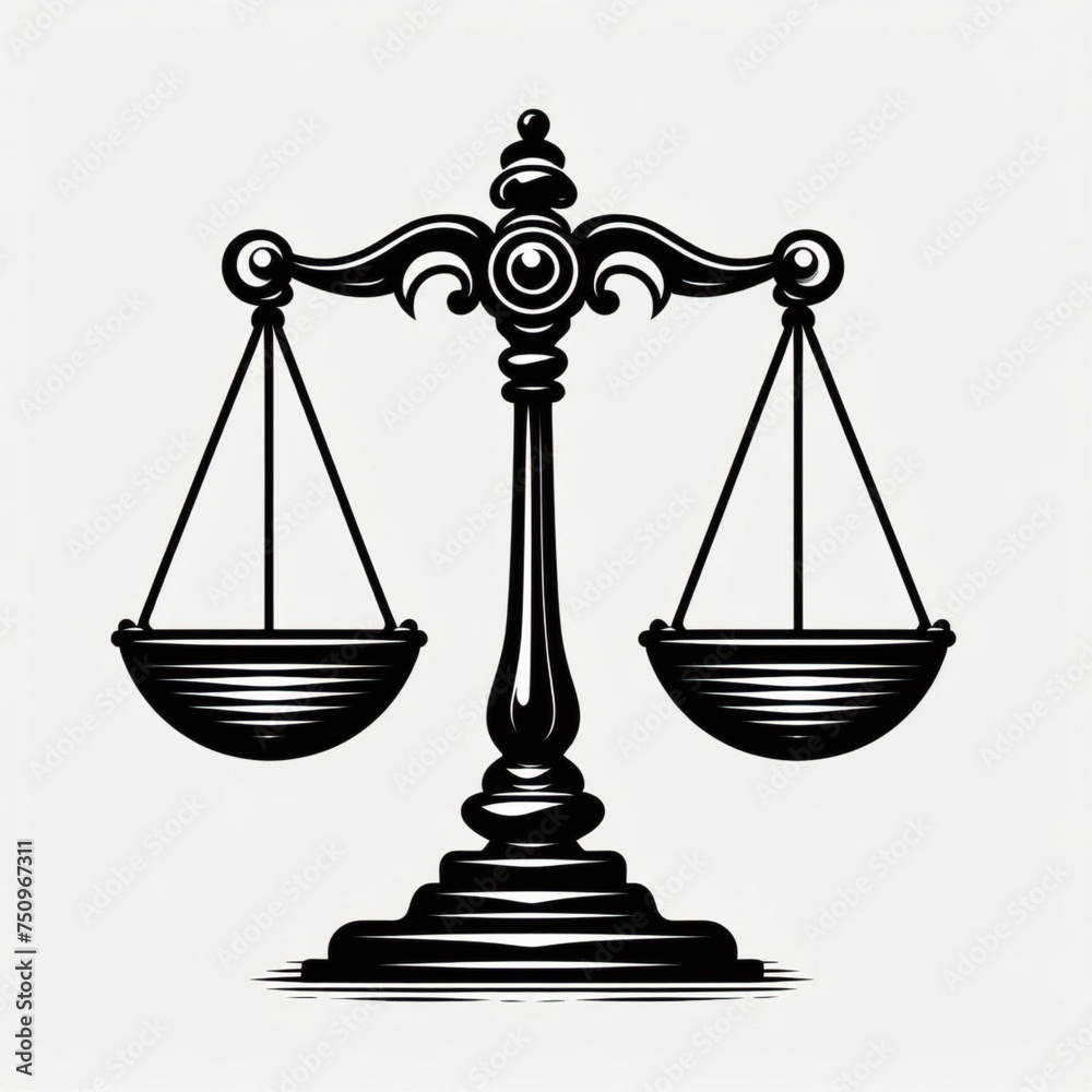 Silueta de balanza de justicia clásica y sencilla. Icono de línea de ...