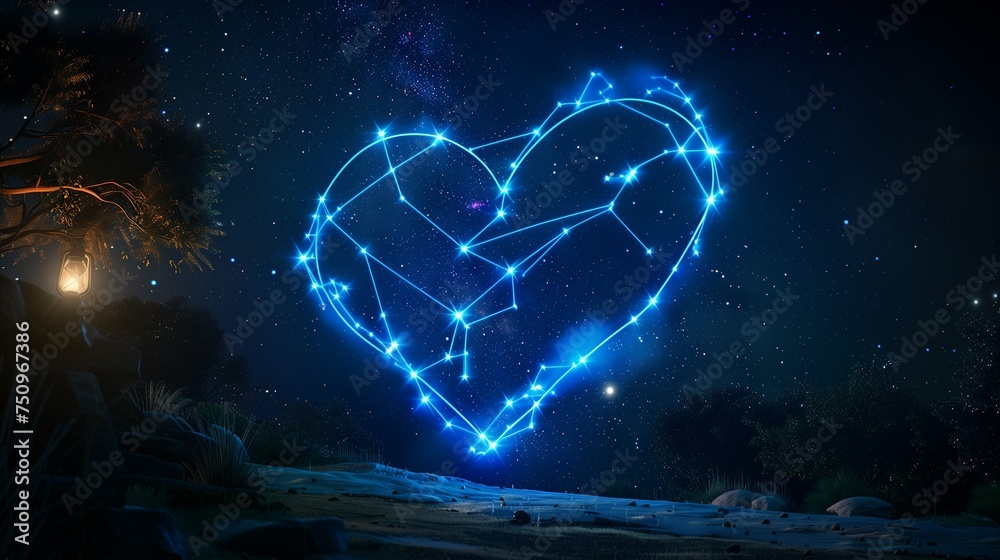 A magical image of a glowing, blue heart-shaped constellation in the ...