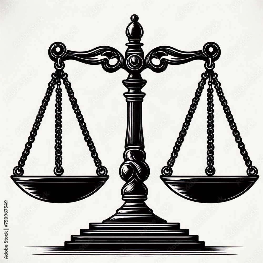 Silueta de balanza de justicia clásica y sencilla. Icono de línea de ...
