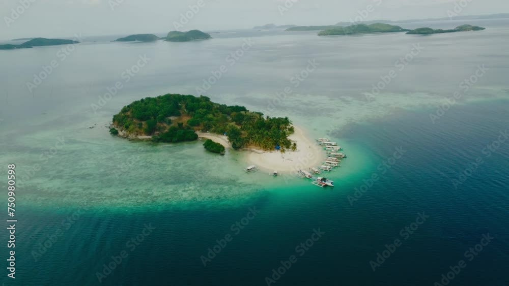 Aerial sky 4k view of Coron Island and Pass Island off the coast of ...