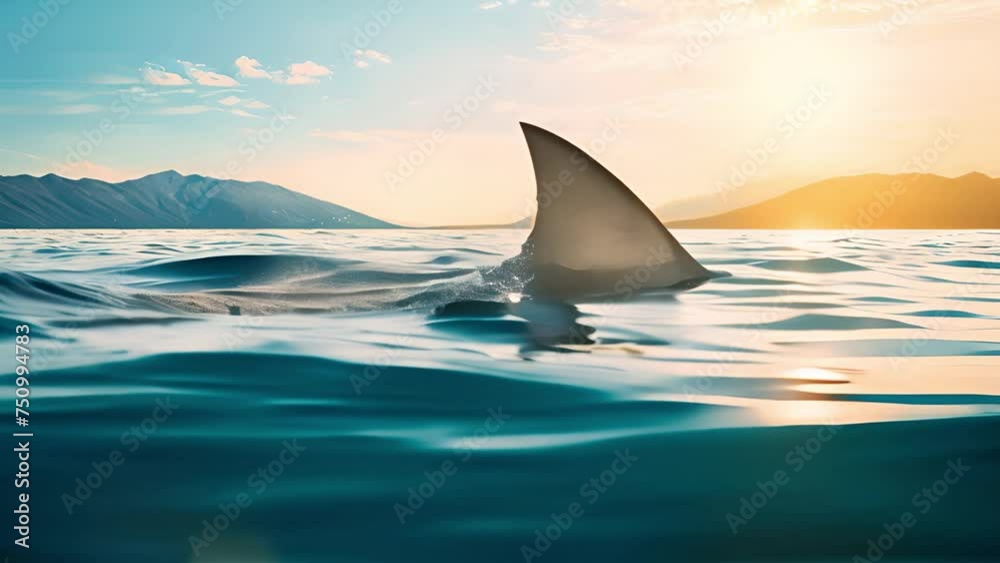 Vidéo Stock Shark fin. Predatory fish under water with waves. Dangerous ...