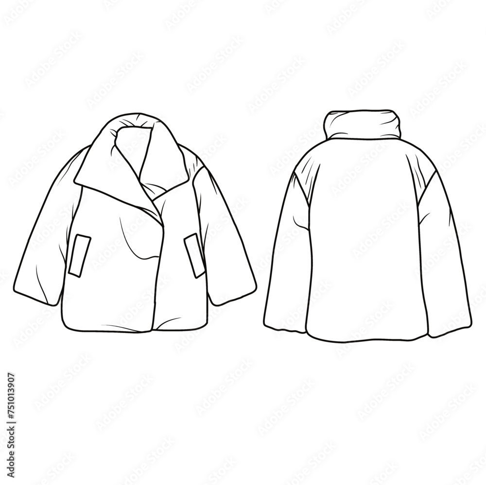 Template vector drawing Illustration of Women High collar Jacket line ...