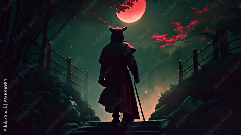 Japanese warrior samurai walk in forest footage. The terrifying ronin ...