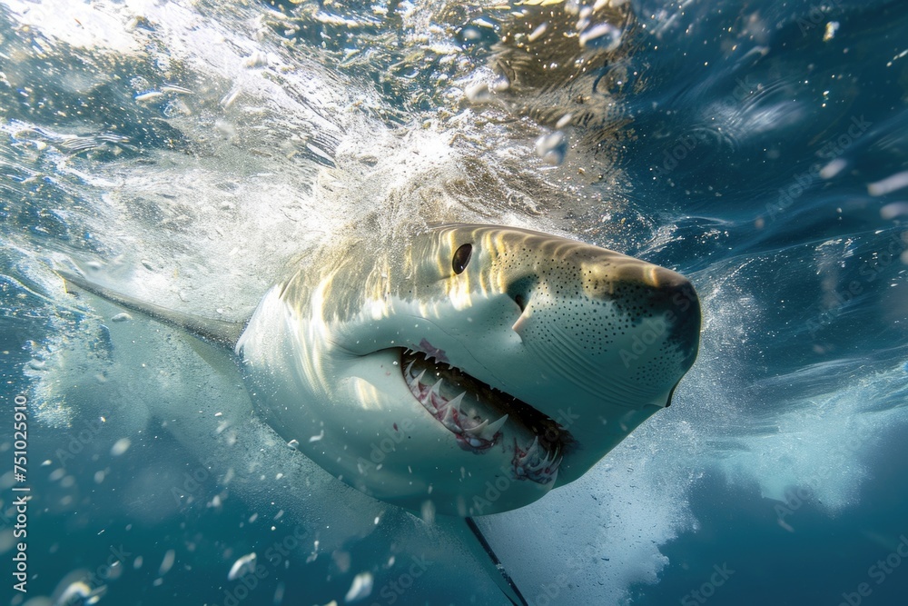 Menacing beauty: underwater world with the shark predator, a ...