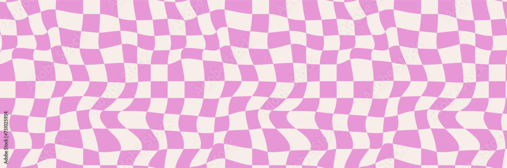 Lilac checkerboard seamless pattern. Retro groovy waves. Geometry. Y2K 90s 00s psychedelic ...