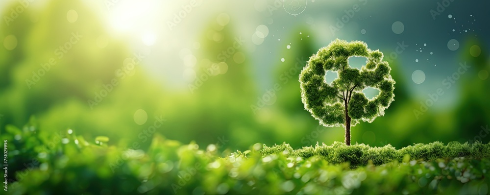 CO2 reducing icon with tree on greenery background for decrease CO2 ...