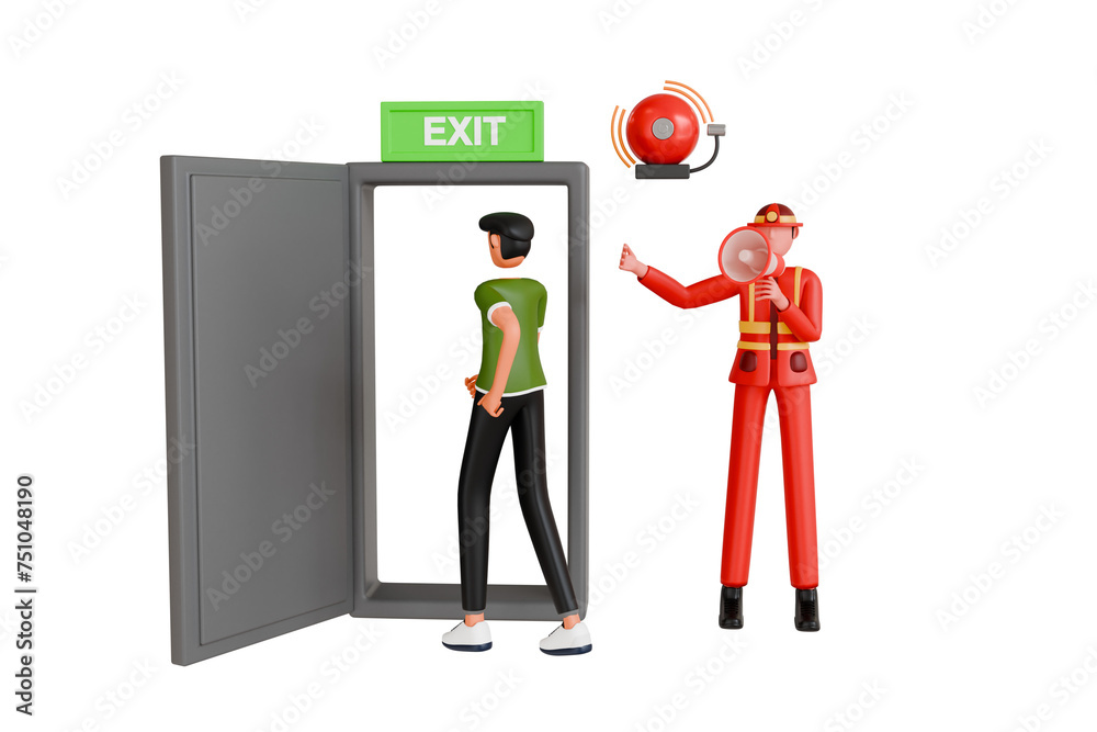 3D Illustration of Firefighter Using Megaphone to Alert People. Fireman ...