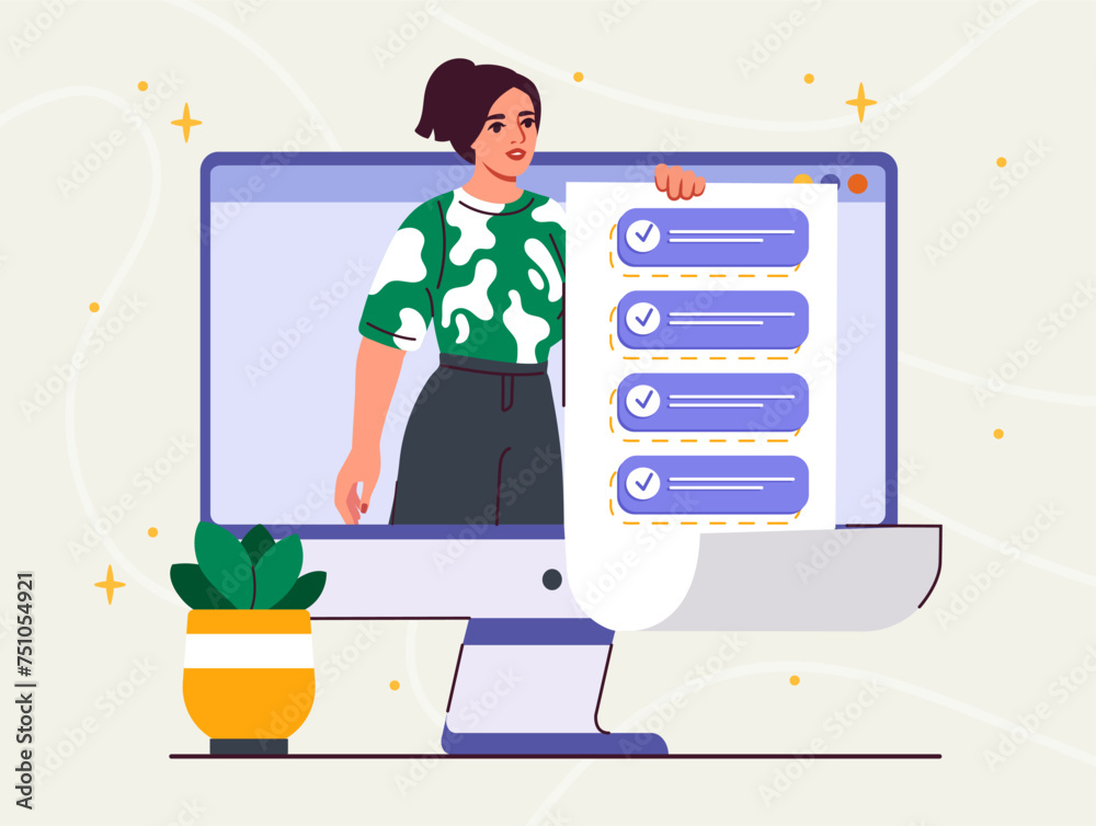 Organization of plans concept. Woman with list of tasks and goals at ...