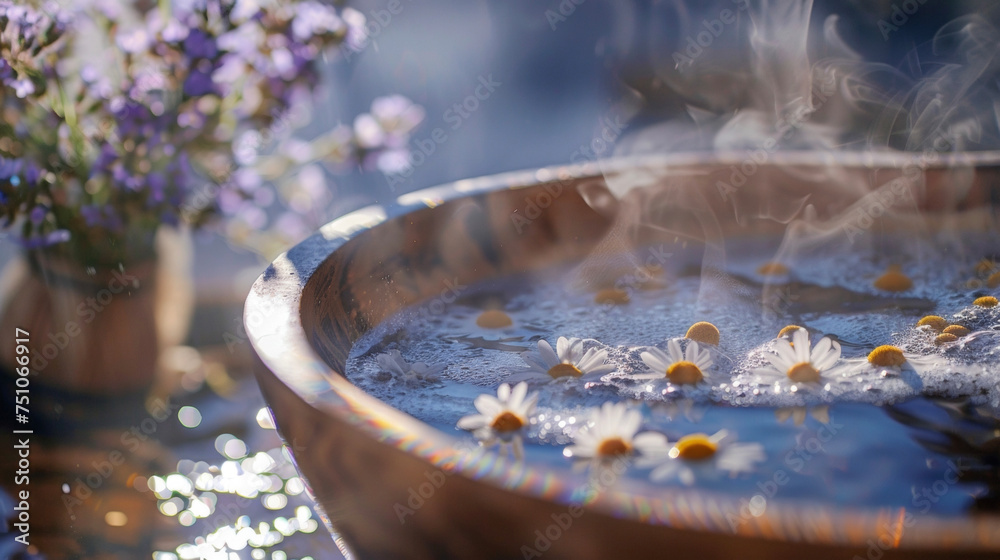 A facial steam bath infused with herbs like chamomile and lavender ...