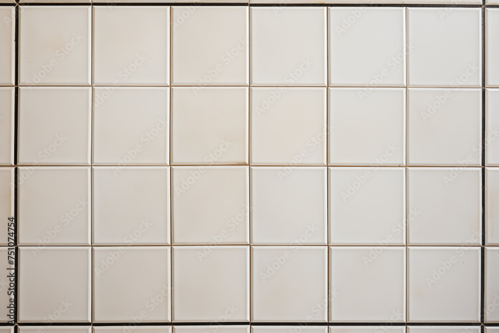 Close-up details, a square tiled wall with a grid pattern in monochrome ...