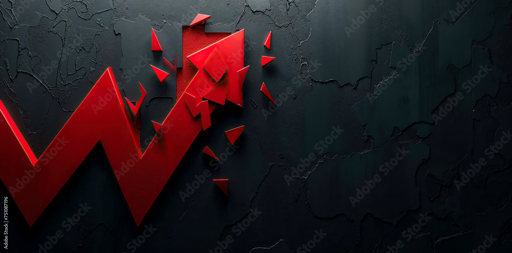 Red arrow graph crash showing a double bottom pattern breaking up ...