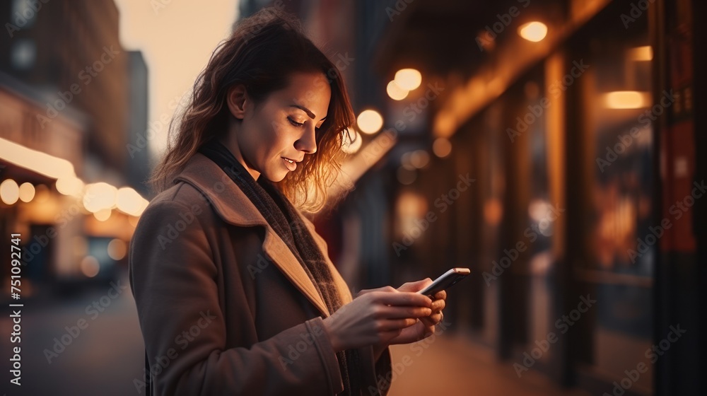 Woman using application on her smartphone, convenient mobile app ...