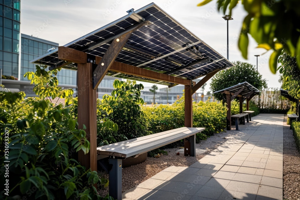 Solar panel pergola in urban setting, showcasing clean energy ...