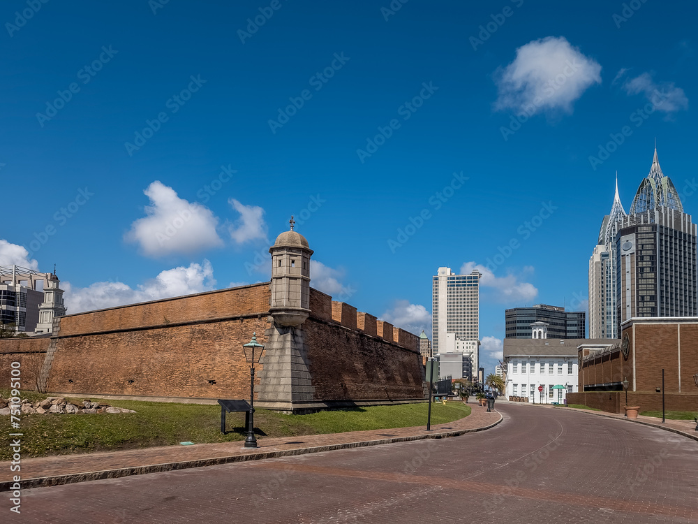 View of Fort Conde, brick replica star fort bastion in downtown Mobile ...