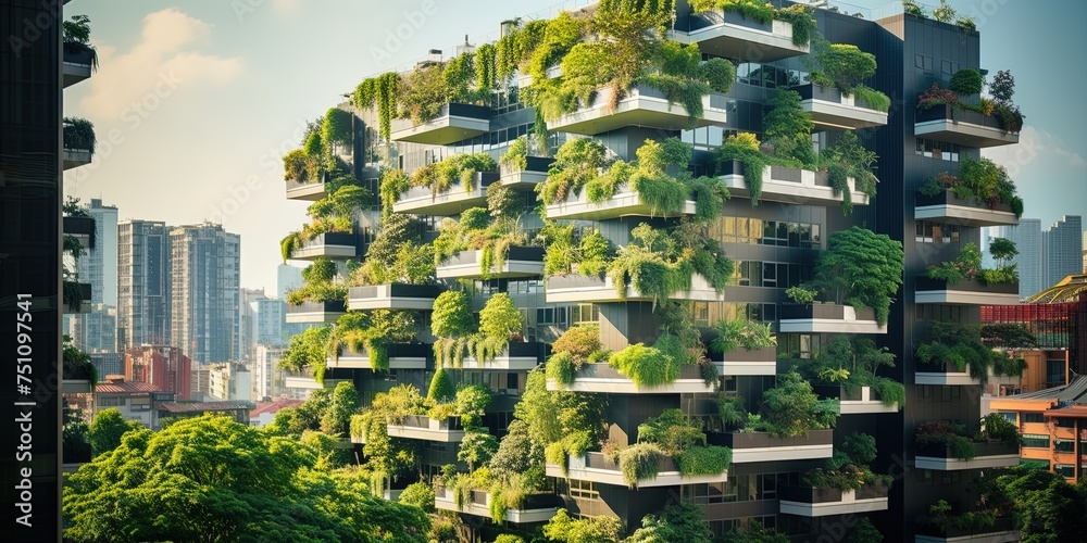 Sustainable green building in modern city. Green architecture. Eco ...