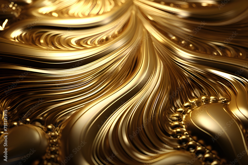 3D illustration of a hypnotic pattern. Abstract gold background with ...