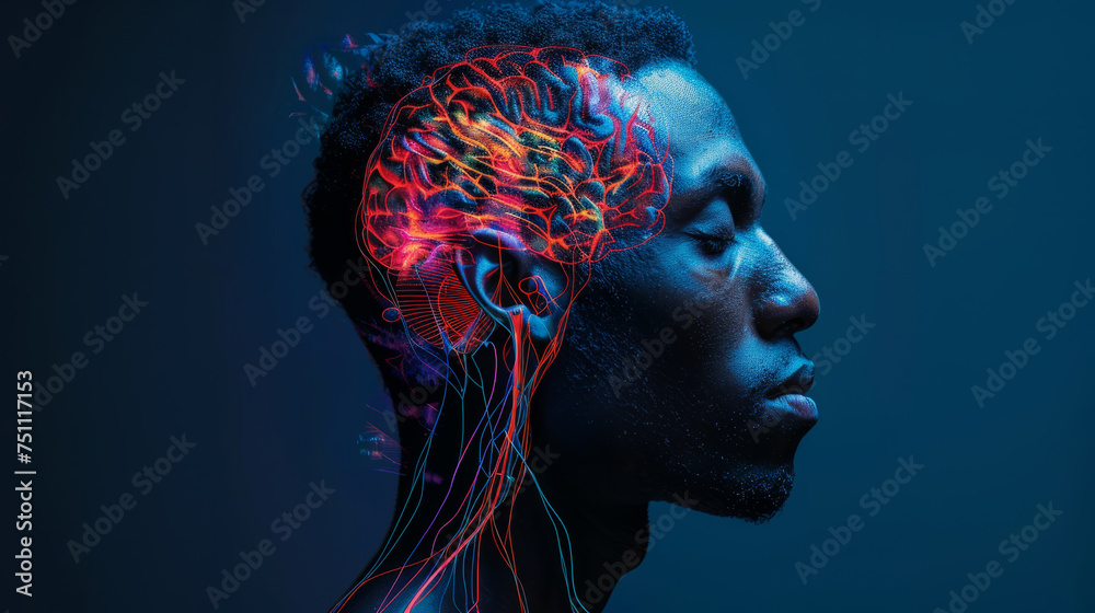 Brain and thinking in a human head. Brain Nervous System concept. Deep ...