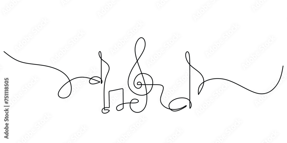 One line drawing abstract music note background. Line art hand drawn ...