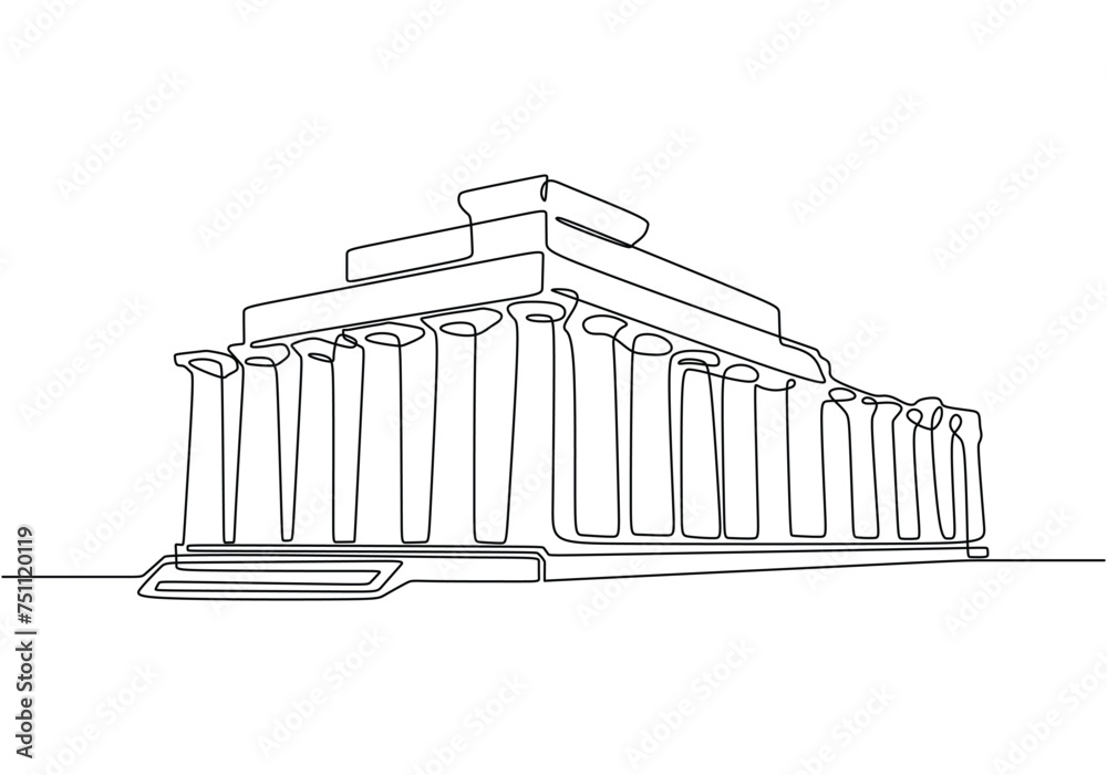 Parthenon Greece traditional house in continuous one line art drawing. Traditional building ...