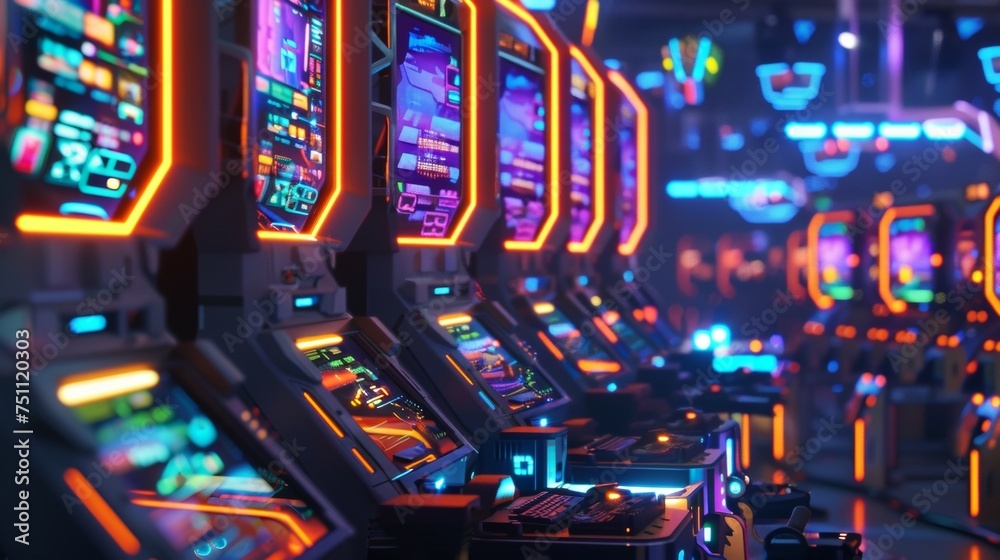 A shot of the tournament arena filled with rows of futuristic gaming ...