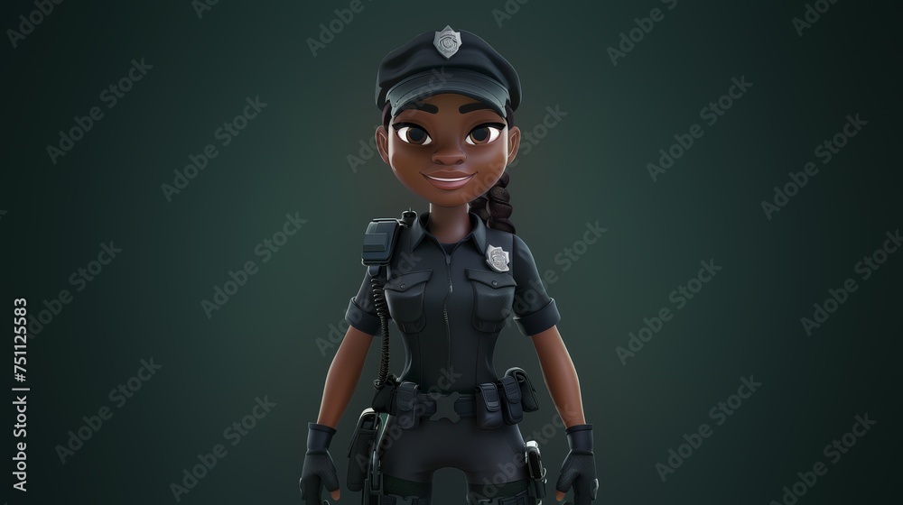 African American female swat police officer avatar wearing a dark ...