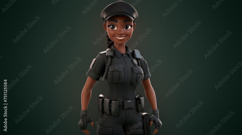 African American female swat police officer avatar wearing a dark ...