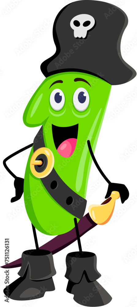 Cartoon math number one pirate captain and corsair sailor character ...