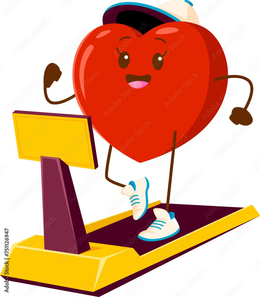 Cartoon heart character running on the treadmill. Isolated vector ...