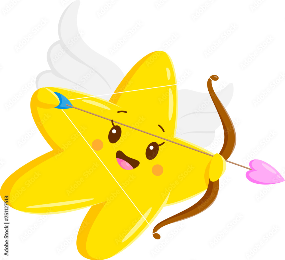 Cartoon kawaii cherub cupid star character. Isolated vector adorable ...