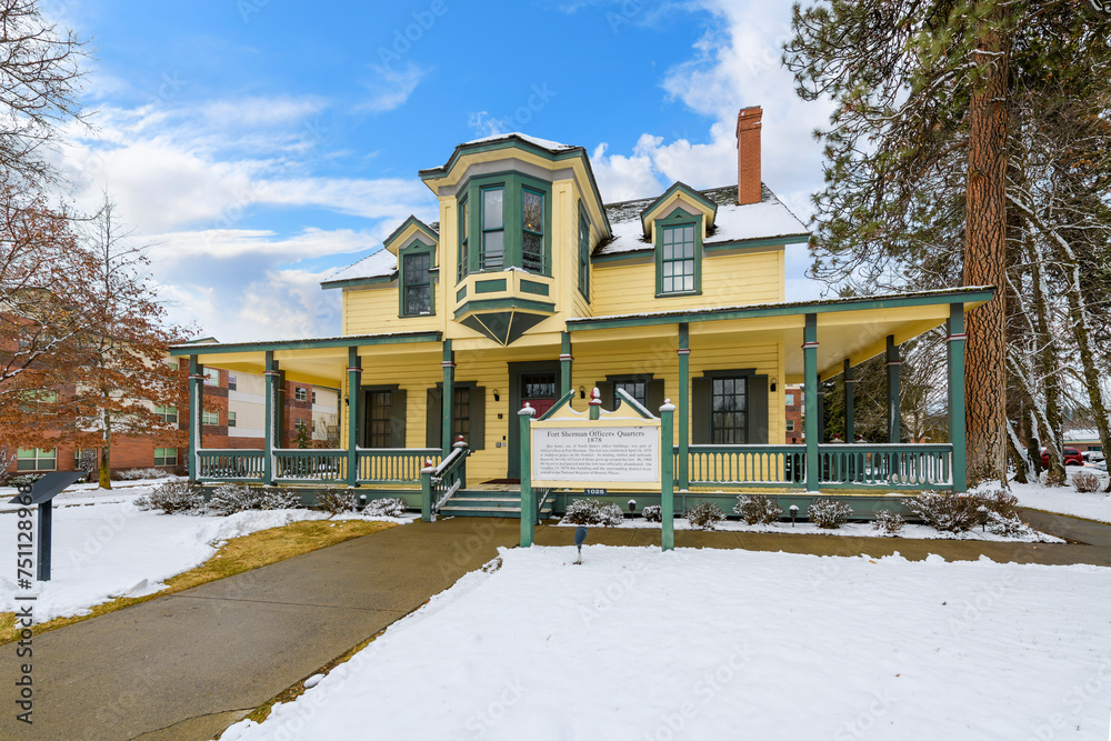 General winter view of the historic 1878 Fort Sherman Officers Quarters ...